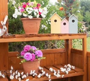 Staging 2 tier wooden slatted